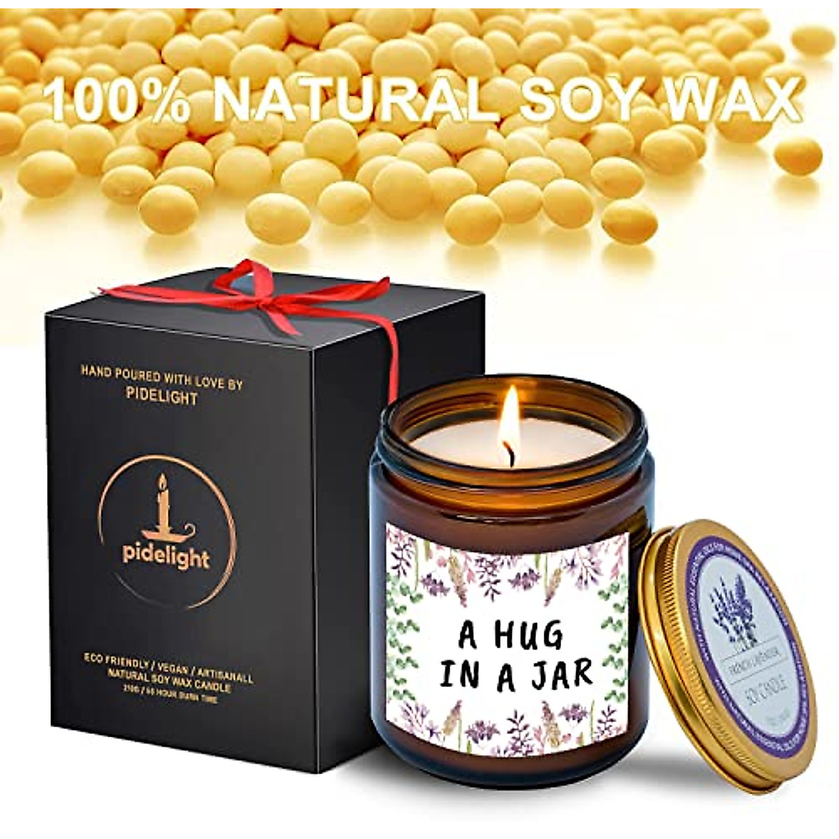 PIDELIGHT Giant Hug in A Jar Candle - Jars of Hope Candle, Get Well Feel Better Cheer Up Gifts, Sending Hugs Gifts for Women, Thinking of You Lavender Scented Soy