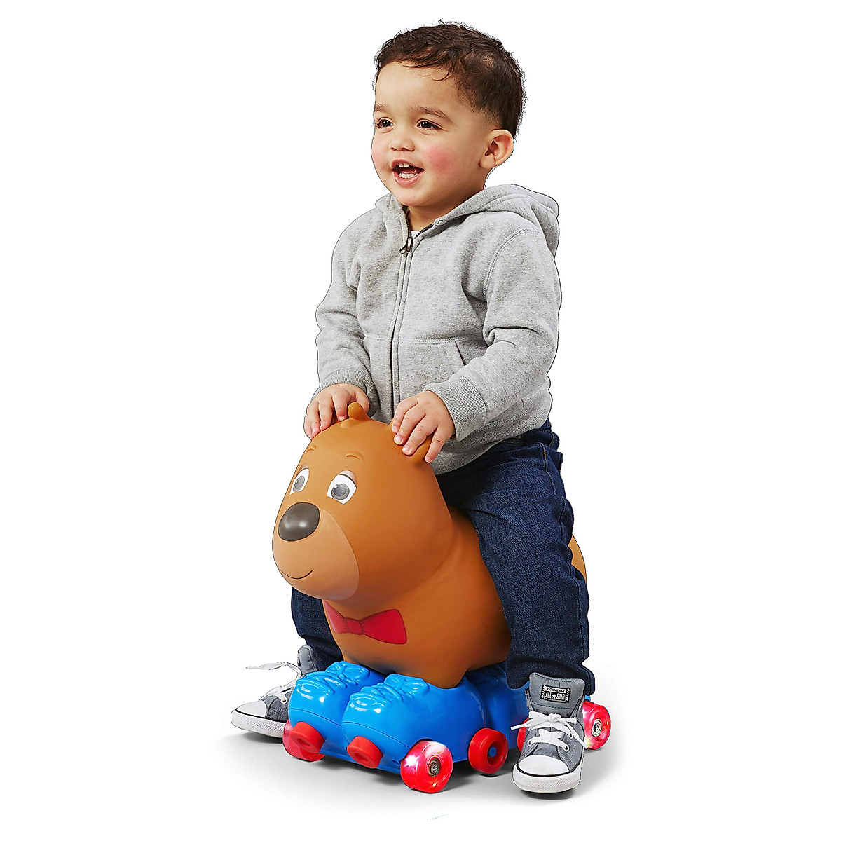 Kid Trax Silly Skaters Bear Toddler Foot to Floor Ride On Toy, Kids 1-3 Years Old, Soft and Inflatable, Single Rider, Light Up LED Rollerskates, Brown