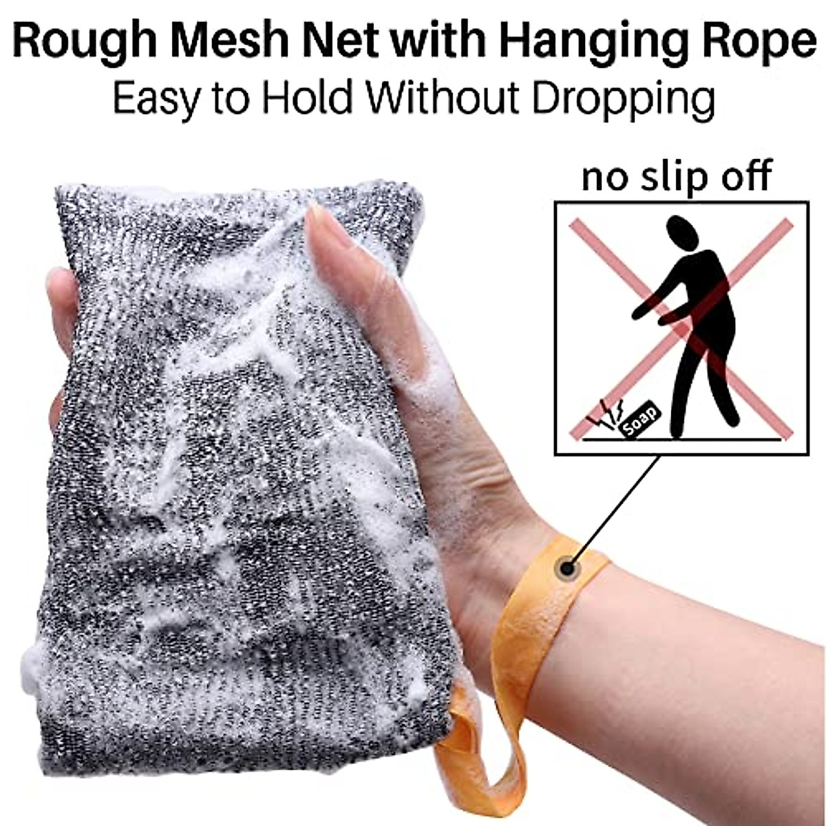 Antimbee 6-Pack Soap Pocket Exfoliating Soap Saver Pouch, Body Scrubber Rough Sponge Exfoliator for Bath or Shower, Gray Mesh Bar Soap Foam Lather Pouch