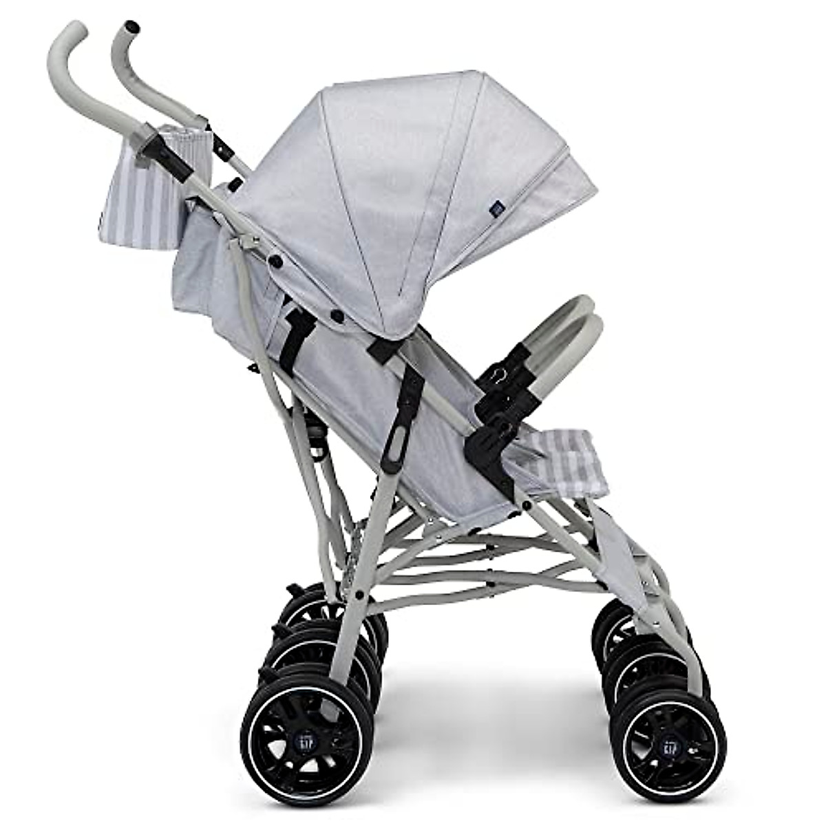 GAP babyGap Classic Side-by-Side Double Stroller - Lightweight Double Stroller with Recline, Extendable Sun Visors & Compact Fold - Made with Sustainable Materials, Grey Stripes