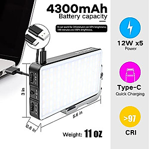 IVISII G2 Pocket RGB Camera Light,32Wh Built-in 4300mAh Rechargeable Battery 360°Full Color Gamut 9 Light Effects,2600-10000K LED Video Light Panel with Aluminum Alloy Body, Adjustable Tripod Stand