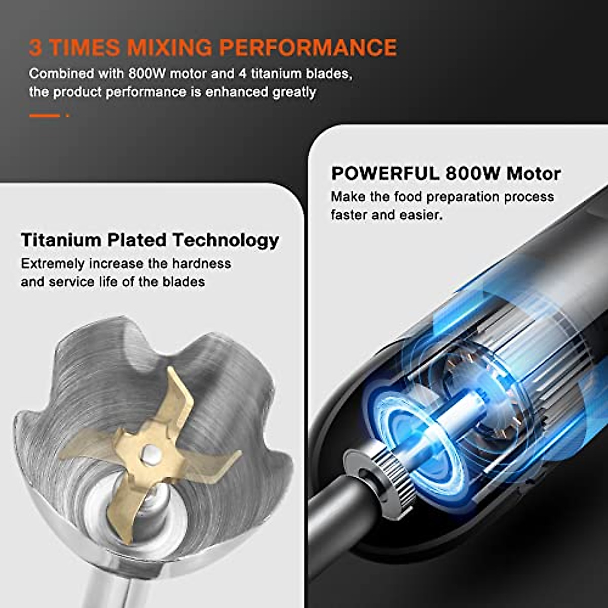 MegaWise Pro Titanium Reinforced 3-in-1 Immersion Hand Blender, Powerful with 80% Sharper Blades, 12-Speed Corded Blender, IncludingWhisk and Milk Frother (Black Or Red)