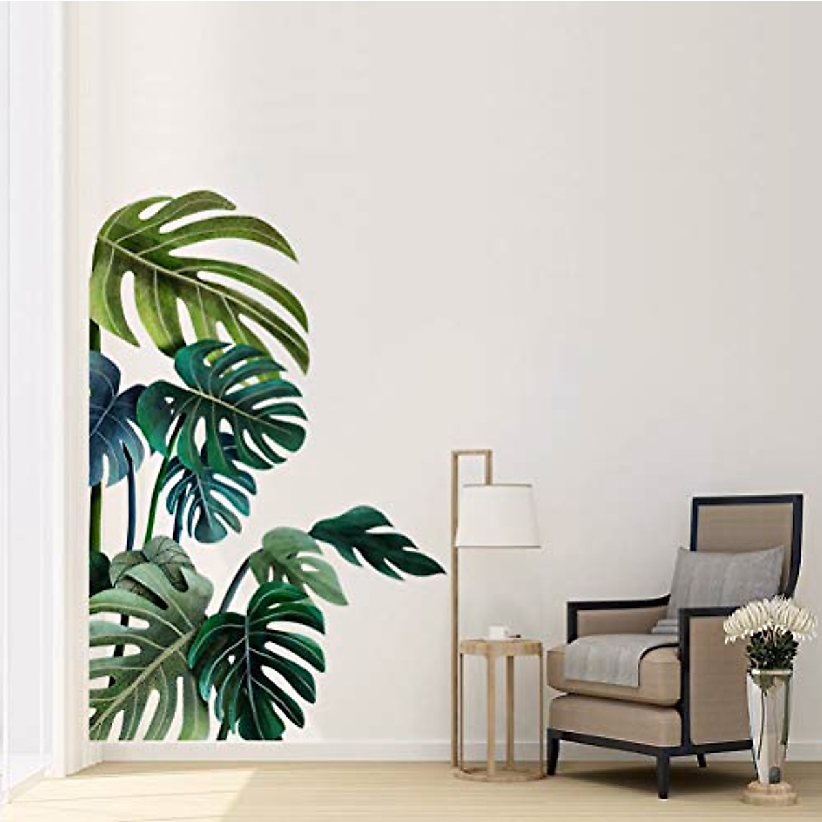 SENGTER Tropical Leaves Wall Decals Removable Jungle Green Palms Tree Plant Wall Stickers for Living Room Kids Room Bedroom Playroom Decor