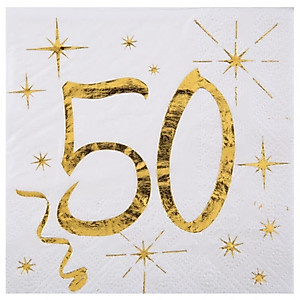 Gold 50th Birthday Party Pack with Plates Napkins and Cups, 50th Birthday Tableware, 50th Party Decorations, Gold 50th Party Set