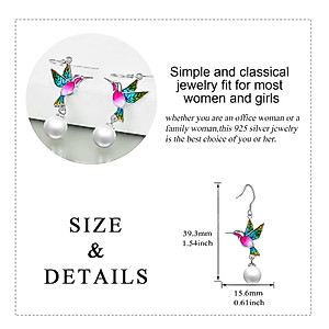 Hummingbird Earrings Gifts for Her Women 925 Sterling Silver Hummingbird Pearl Dangle Earrings Jewelry Christmas Gifts for Women Teen