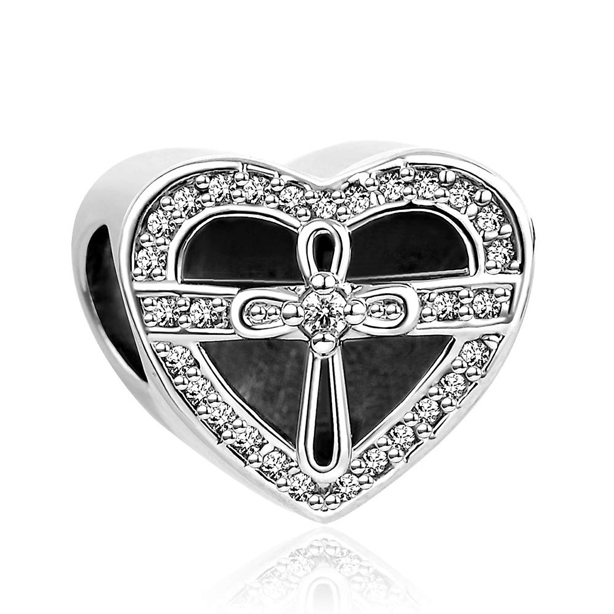 TGLS Cross Religious With God All Things are Possible Heart Bible Quotes Charms Crystal Bead Compatible with Pandora Charms Bracelets