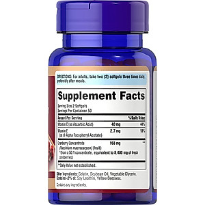 Puritan's Pride Cranberry Fruit Concentrate with C & E 4200 Mg, Softgel, 100 Count