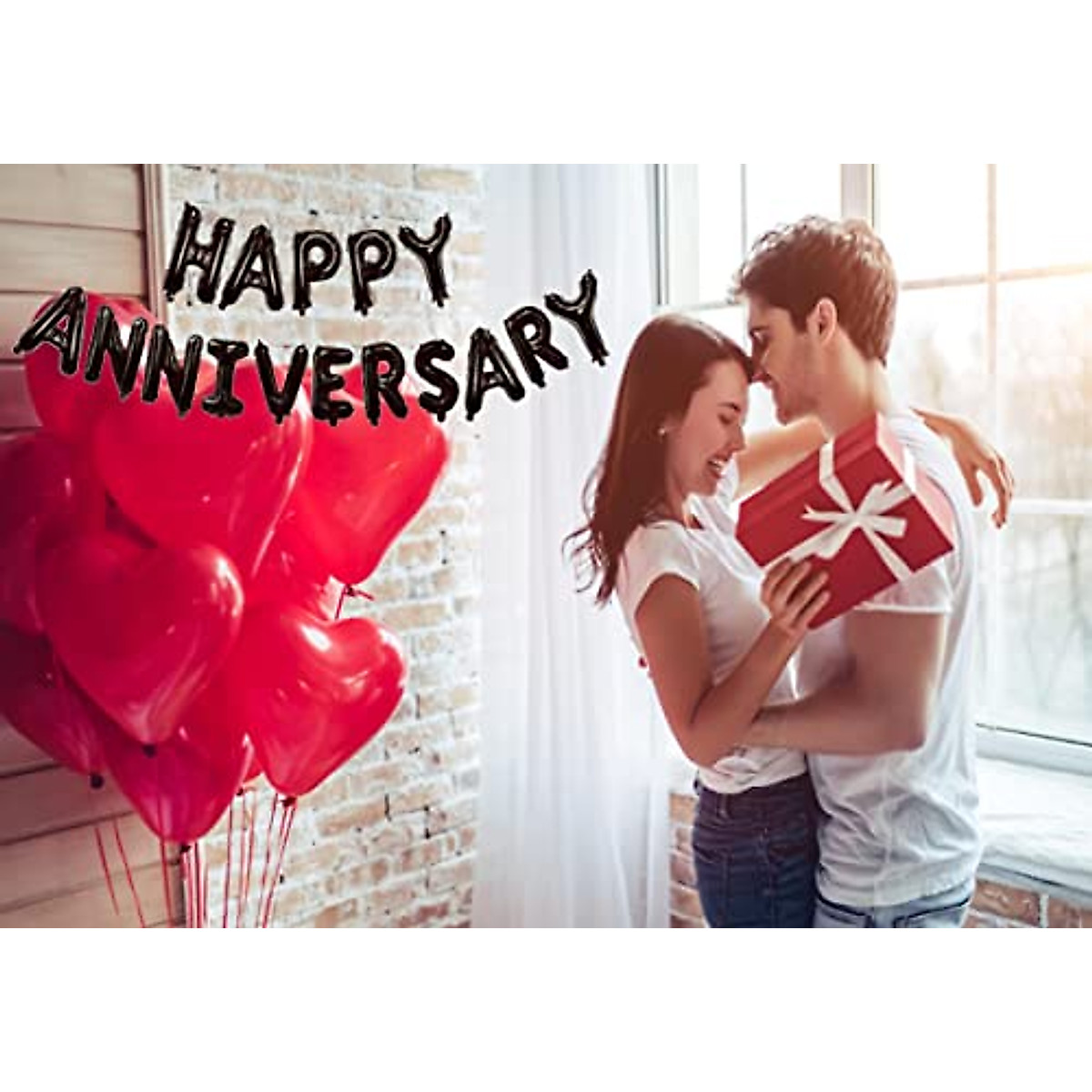 Black Happy Anniversary Balloons,Happy Anniversary Party Decorations 16Inch