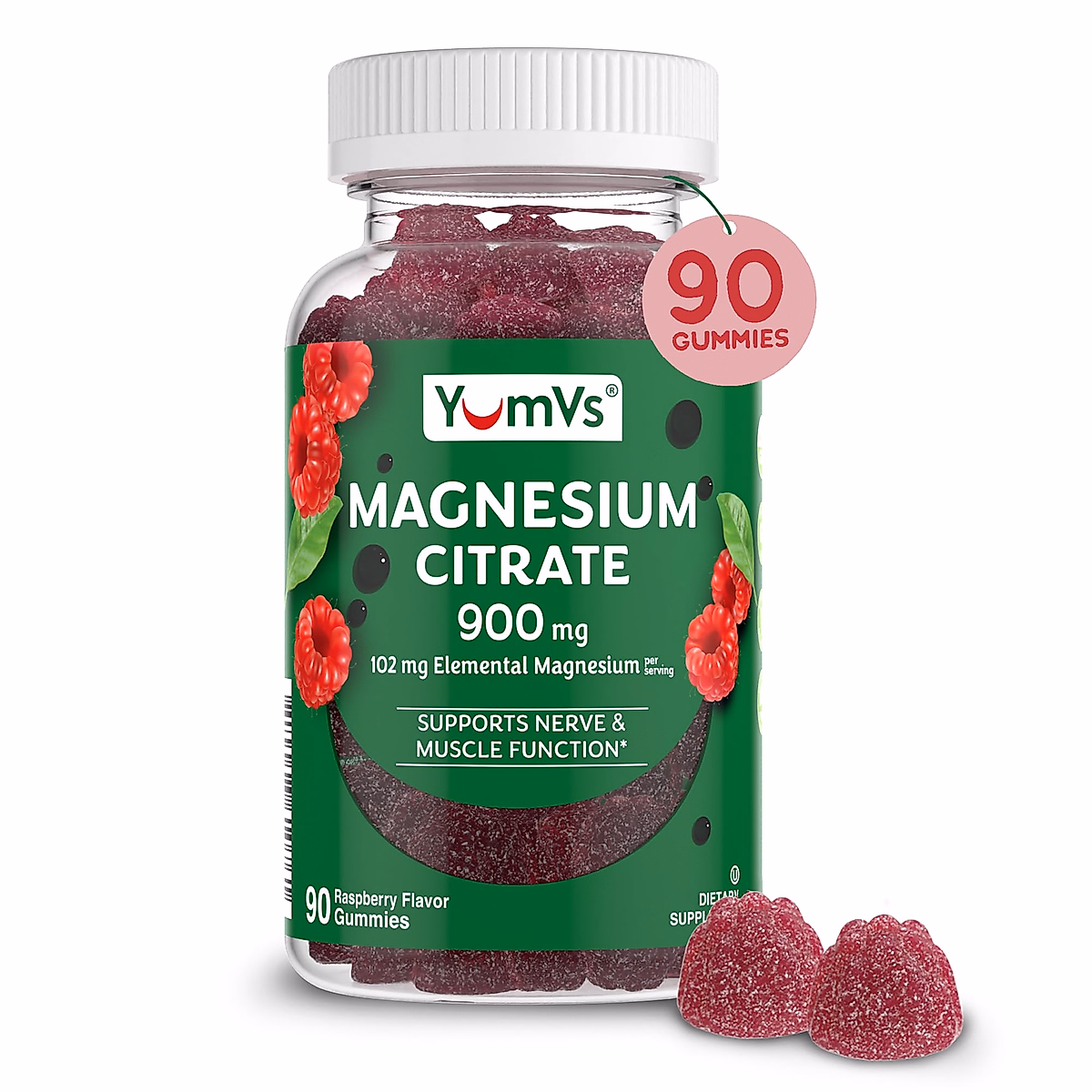 YUM-V'S Magnesium Citrate Gummies - 900mg Magnesium Citrate (102mg of Elemental Magnesium) Highly Absorbable Citrate, Supports Nerve, Enzyme & Muscle Function - 90 Count