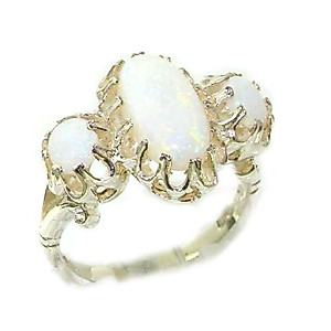 925 Sterling Silver Real Genuine Opal Womens Band Ring - Size 7