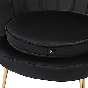 Magshion Modern Velvet Scalloped Back Accent Chair - Black, 250 lb Weight Capacity, Footrest & Pillow, Indoor Use