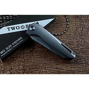 TWO SUN Hunting Utility Folding Knife 14C28N Satin Blade TC4 Titanium Handle Flipper Fast Open TS298, gray