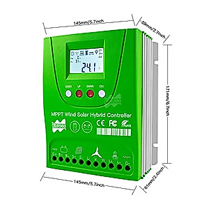 Mars Rock 1400W 12V 24V Wind Solar Hybrid Controller Charge Ternary Lithium LFP, Lead-Acid Gel Wind 0W-800W MPPT Booster Regulator Low Wind Speed with Unload Solar 0W-600W PWM Controller