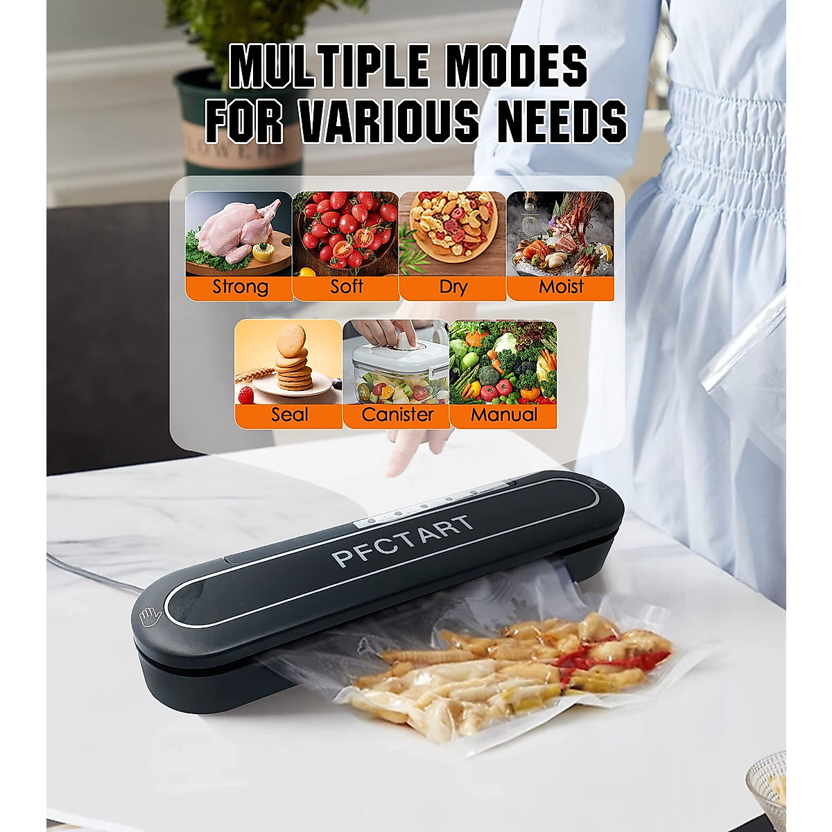 Vacuum Sealer, 8 in 1 efficacy food vacuum sealer machine, Machine with Starter Kits, food saver vacuum sealer machine, 10 bags sealed vacuum bags, pulse function, external cutter, support wet & dry