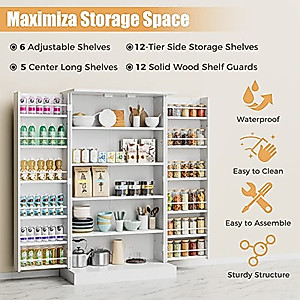 JEROAL Wooden Pantry Cabinet, Kitchen Storage Pantry Cabinet Organizer, Dining Room Entryway Floor Farmhouse Storage Cabinet with Doors and Shelves, White