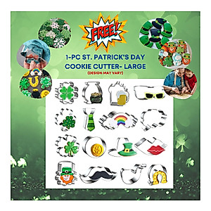 Ja'cor St Patricks Day Shamrocks Kitchen Towels Set of 2, White Green Shamrock Decor Accessories Irish Dish Linen Dishcloths Towel Decorations with 1Pc-Saint Patrick's Large Cookie Cutters