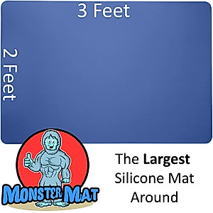 MonsterMat 36x24 Inch Extra Large Silicone Table Protector Craft Mat for Painting, Clay, Projects, Arts and Crafts and More. Easy Clean Up and Rolls for Storage. Largest Mat Available. (Blue)