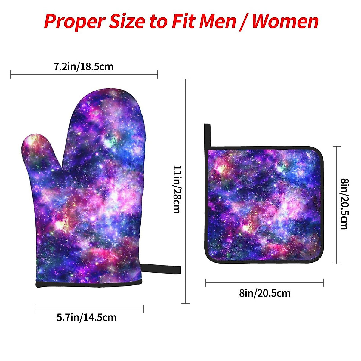 nhbfcds Galaxy Oven Mitts and Pot Holders Sets, 4 Piece Set, Heat Resistant Polyester Gloves and Pads for Kitchen Cooking Baking Grilling BBQ, One Size