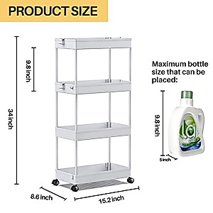 SPACEKEEPER Storage Cart, 4-Tier Mobile Shelving Unit, Bathroom Rolling Cart Utility Storage Organizer Shelf for Kitchen Living Room Bathroom Laundry Room & Dressers, Gray