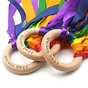 MEROCO Rainbow Dancing Ribbon Streamers with Wood Ring Educational Toy for Playroom Dancing Party Toddler Birthday