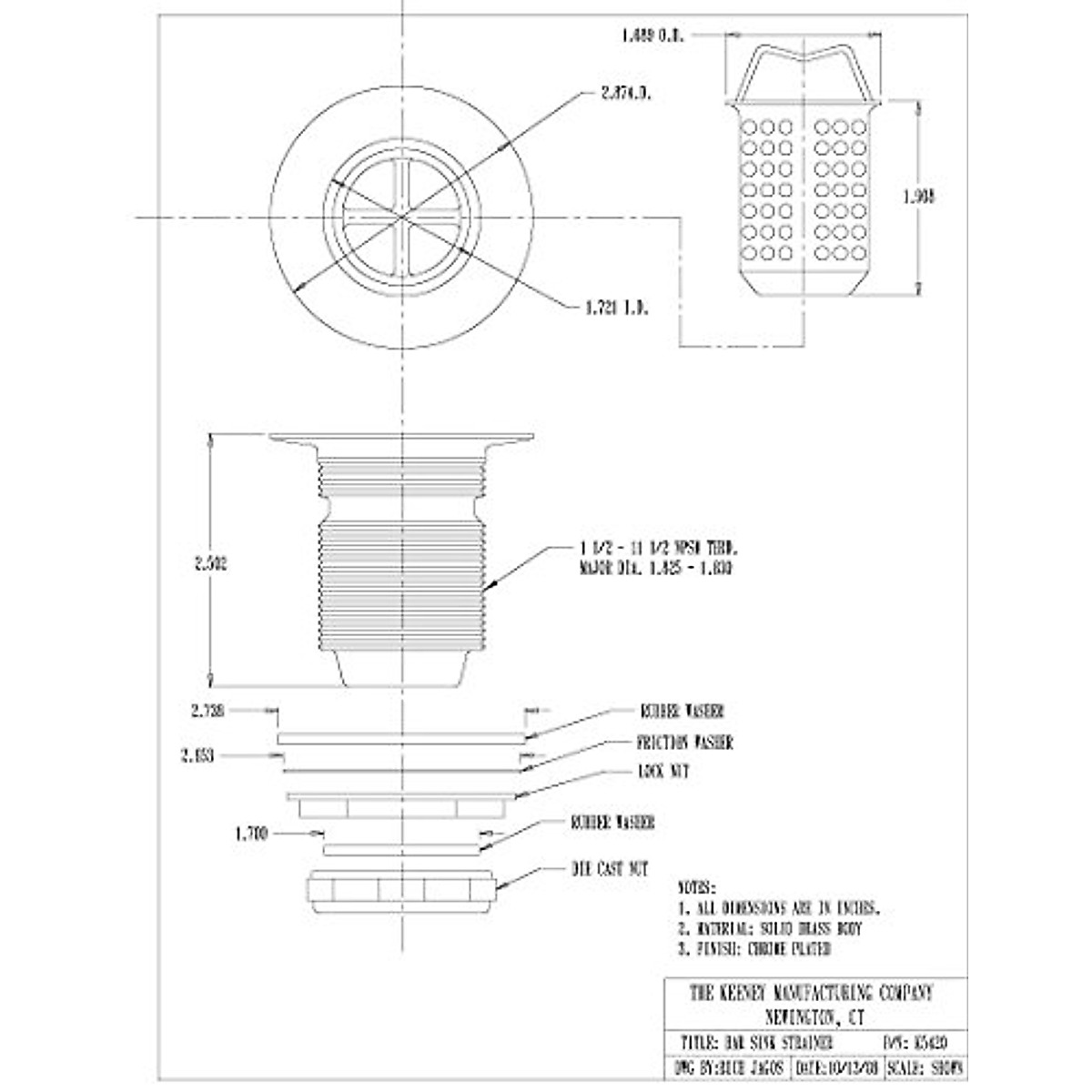 Plumb Pak K5420 Bar Sink Strainer, Polished Chrome