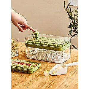 GOHOLE Ice Cube Trays for Freezer with Lid and Bin, 64 Ice Cubes, 2 Trays, Container, Lid & Ice Scoop (Green)