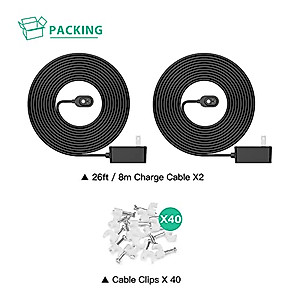 OLAIKE (2 Pack 26ft/8m Indoor Outdoor Weatherproof Magnetic Charging Cable for Arlo Pro 3/Pro 4/Ultra/Ultra 2,with Power Adapter Continuously Charging,NOT Compatible with Arlo Pro 3 Floodlight,Black