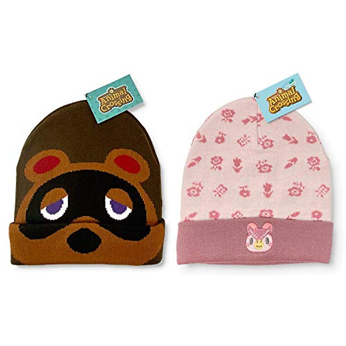 Controller Gear Authentic and Officially Licensed Animal Crossing: New Horizons - Celeste Floral Knit Beanie Foldover and Tom Nook Beanie [2 Pack] - Not Machine Specific