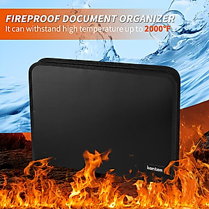 Hontom Accordion File Organizer,13 Pockets Fireproof Expanding File Folder with Multi Pockets,Portable Business Fire Safe Storage Document Organizer Folder with Zipper for Documents and File