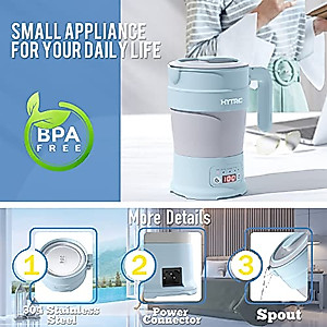 HYTRIC Travel Electric Kettle, 700ML Foldable Small Electric Kettle BPA-Free, Portable Electric Kettle with Multifunctional Panel, Collapsible Hot Water Kettle with Keep Warm & Delay Start, 110V Blue