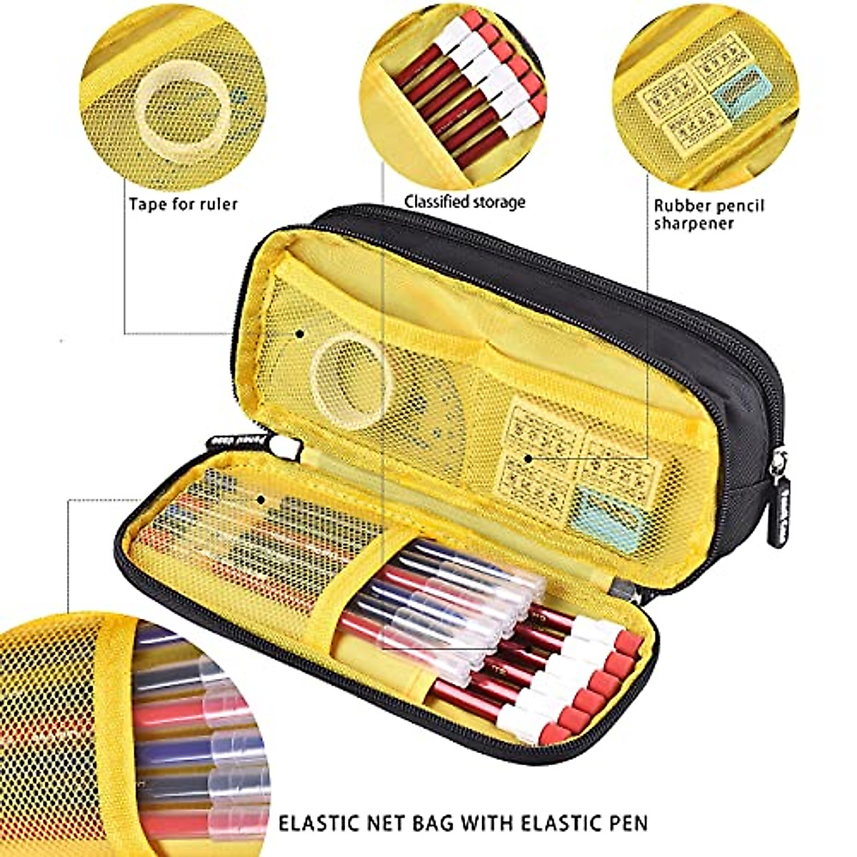 BWBOWANG pencil case large capacity pencil case storage box cosmetic bag Oxford cloth large storage stationery case with zipper, suitable for most pencil cases (black), wlf-118, 8.27x2.75x3.75