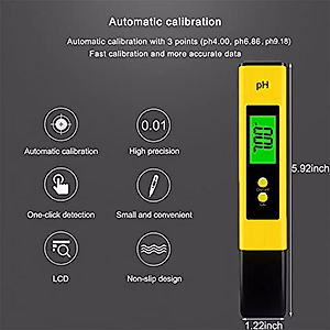 auons PH Meter Digital PH Tester for Water Hydroponics 0.01 High Accuracy Water Quality Tester Pen 0-14 PH Measurement Range for Household Drinking, Pool, Aquarium, Spa