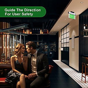 SASELUX Led Edge-Lit Exit Sign ,Brushed Aluminum Housing Single-Sided Clear Rotating Acrylic Panel,Hardwired Emergency Exit Signs with Battery Backup, 120V-347VAC,Green Led Emergency Exit Light for Business , UL Listed,Top/Side/Wall Mount(1 Pack)