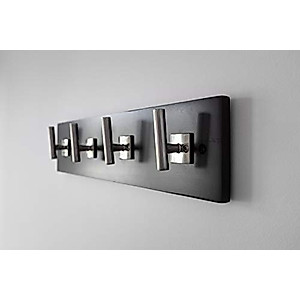 Hickory Hardware Hook Rack for Coats, Hats, Keys, Towels, Purses and More, Easily Mounted on Walls & Doors, Decorative Heavy Duty Hook Rail, 4 Hooks, Cocoa Wood Grain with Satin Nickel Finish