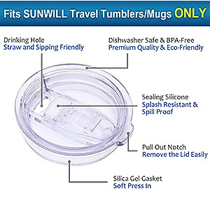 Lid for SUNWILL 20oz Travel Tumblers Only, Spill Proof Lid, Splash Resistant Silicone Sliding Covers Replacement 2 Pack, Straw Friendly, BPA Free