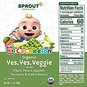 CoComelon Sprout Organic Baby Food, Toddler Pouches, Yes, Yes, Veggie, Fruits, Grains, 3.5 Oz(Pack of 12)
