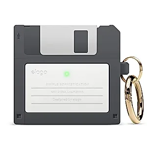 elago Floppy Disk Case Compatible with AirPods 3rd Generation Case - Compatible with AirPods 3 Case Cover, Carabiner Included, Shock Resistant, Full Protection, Supports Wireless Charging (Dark Grey)