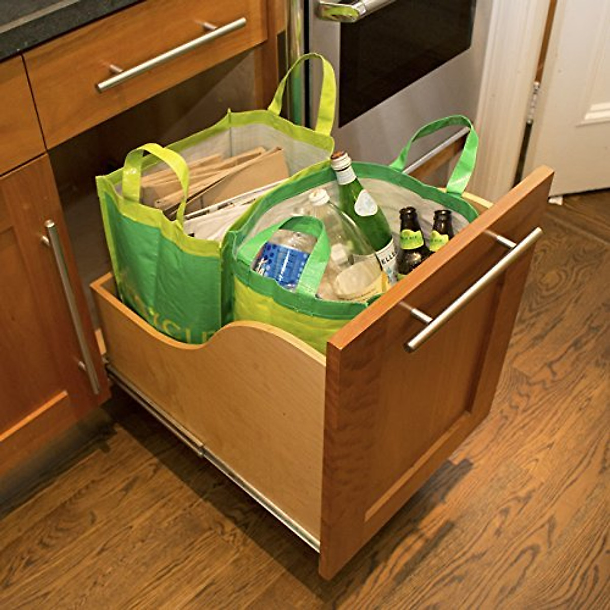 Great Useful Stuff Set of 2: G.U.S. Recycle Bins for Home and Office - Waterproof, Tall with Extra Sturdy Handles. Durable, Washable, Affordable Recycle Bags