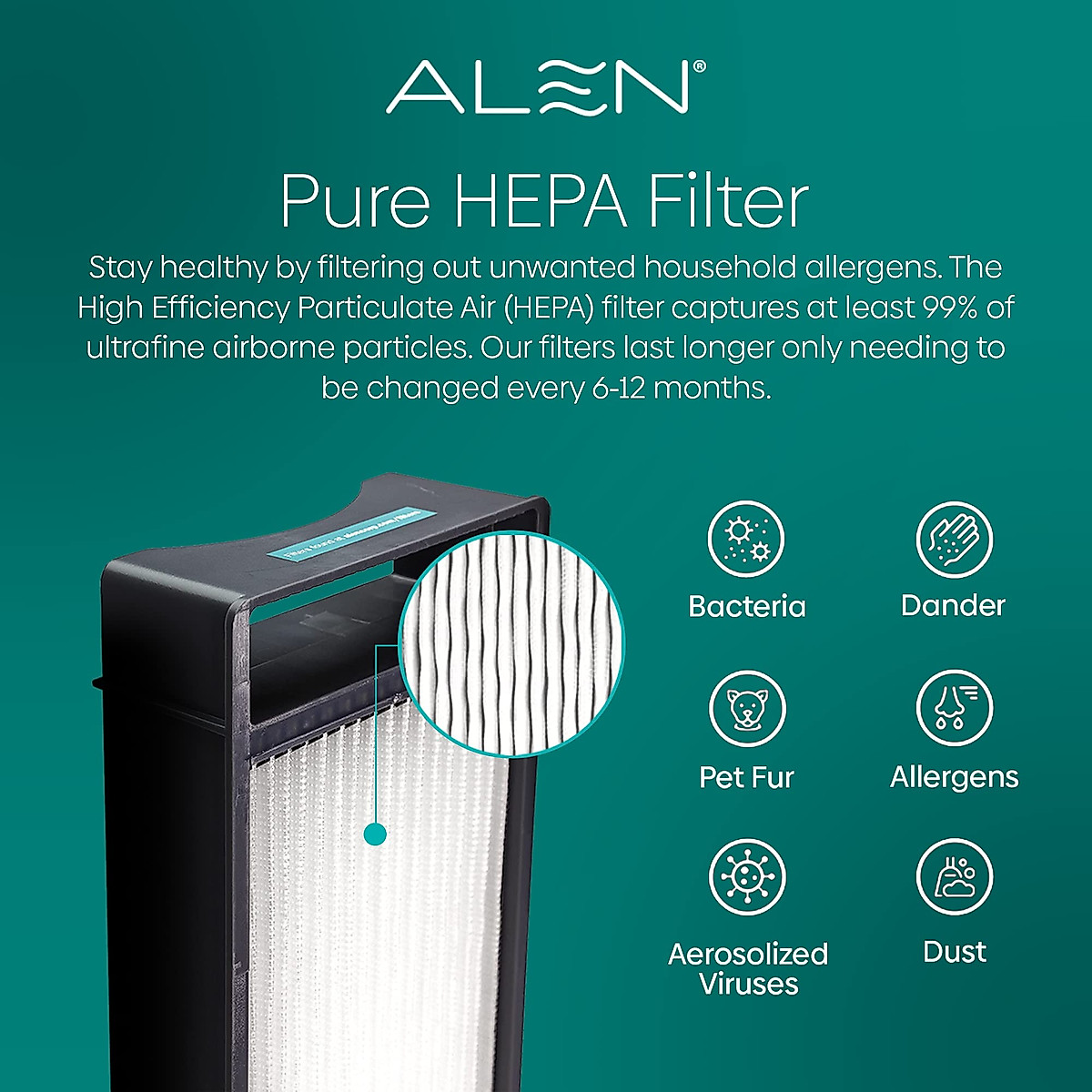 Alen Air Filter TF50-Pure Replacement HEPA Filter for Paralda Air Purifier - Captures Allergens, Dust, & Mold (1 Filter)