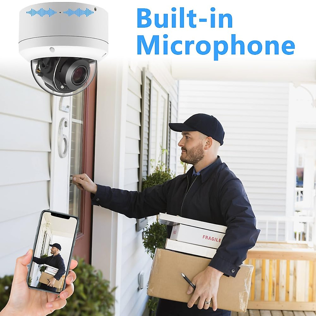 Inwerang Security 5.0MP H.265 POE IP PTZ Camera, 5X 2.7-13.5mm AF Lens, IP66 Waterproof Outdoor/Indoor Vandalproof Network Dome Camera, Audio in, 98ft Night Vision