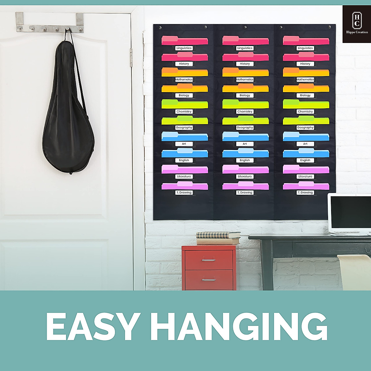 Black Pocket Chart for Classroom - 30 Pocket Storage Black Pocket Charts , 5 Over Door Hangers Included, Hanging Wall File Organizer for File Folders, School Mailbox, Home/Office Papers