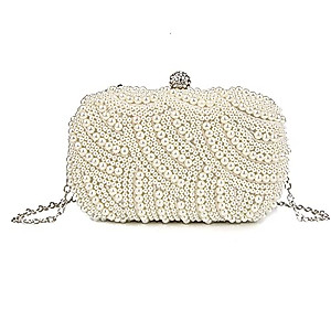 YLLWH Pearl Clutch Bags Women Purse Ladies White Hand Bags Evening Bags for Party Wedding Shoulder Bag