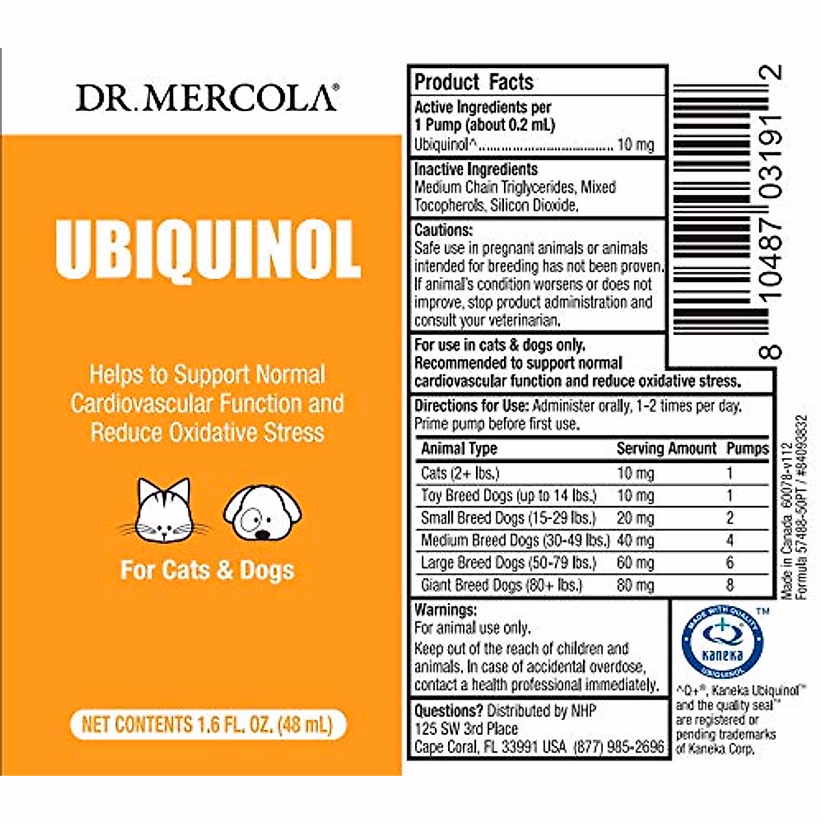 Dr. Mercola Ubiquinol Liquid Pump for Cats & Dogs, (1.45 Fl. Oz.), Non GMO, Gluten Free, Soy Free