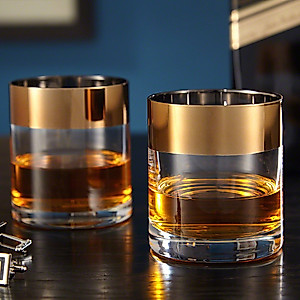 HomeWetBar Cavendish Bronze Rim Rocks Glasses, Set of 2