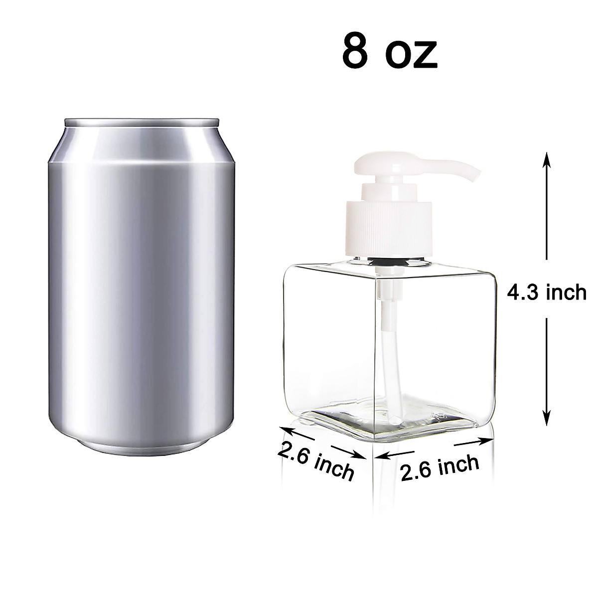 Youngever 5 Pack Clear Plastic Square Pump Bottles, Refillable Plastic Pump Bottles for Dispensing Lotions, Shampoos (8 Ounce)