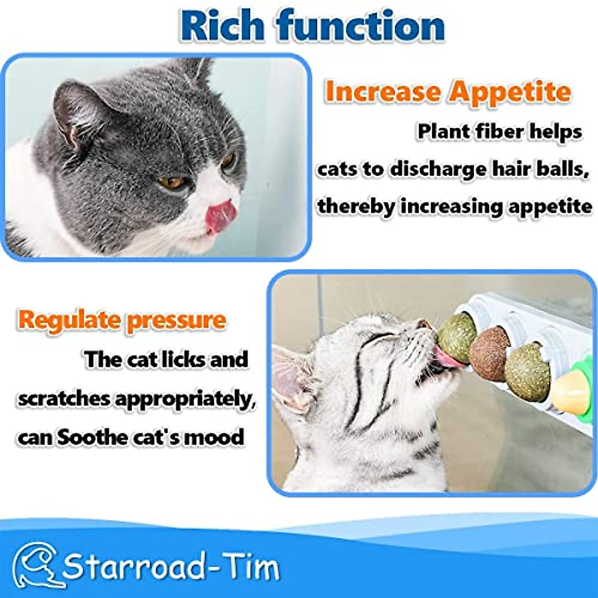 STARROAD-TIM Catnip Balls Catnip Toy for Cats Rotatable Edible Balls Natural Healthy Self-Adhesive Catnip Edible Balls (White)