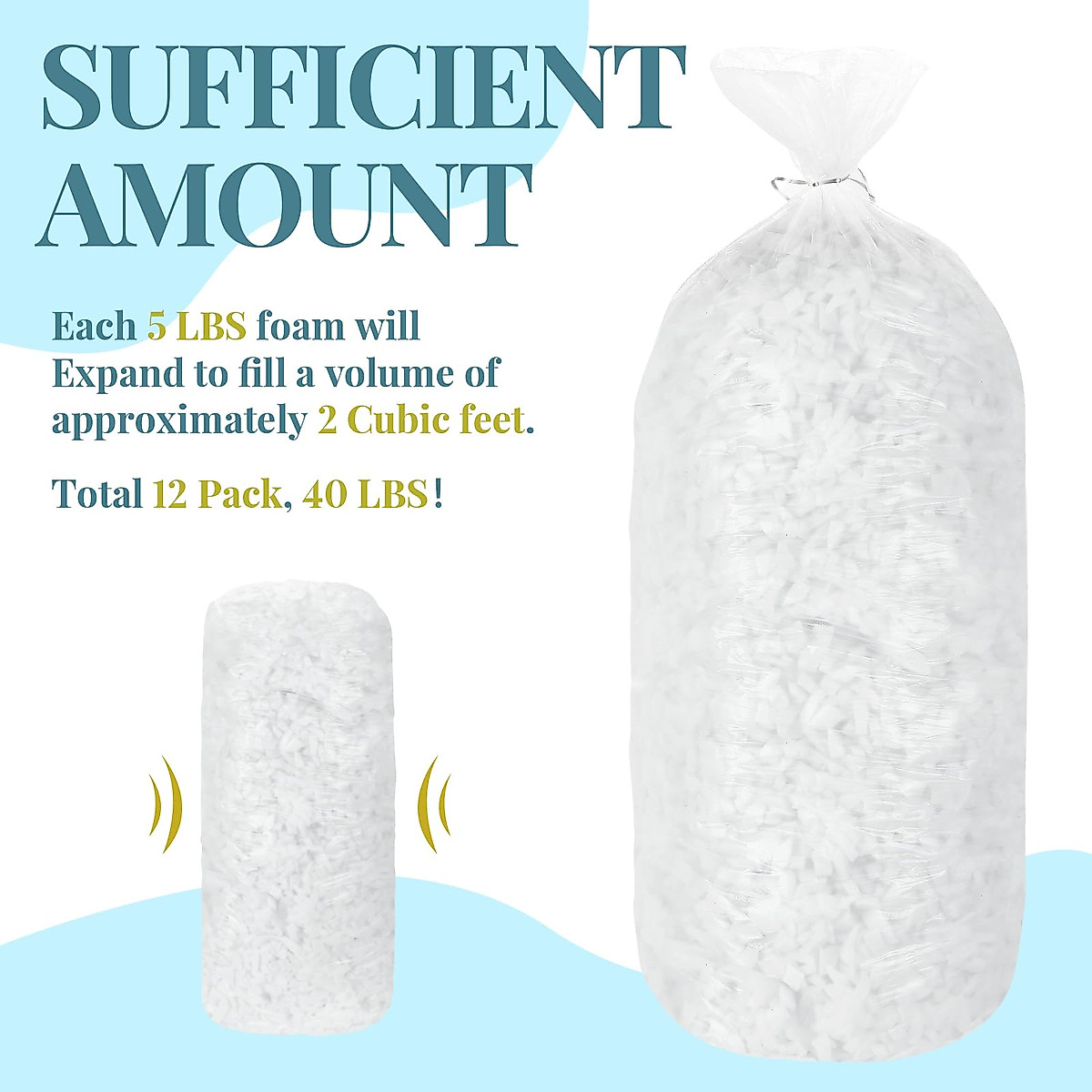 Frienda 40lbs Bean Bag Filler Bulk, Memory Foam Filling, Shredded Soft Foam Filler Stuffing for Bean Bag Refill Pillow Dog Bed Chairs Couch Cushion Stuffed Animals Arts Crafts (White)