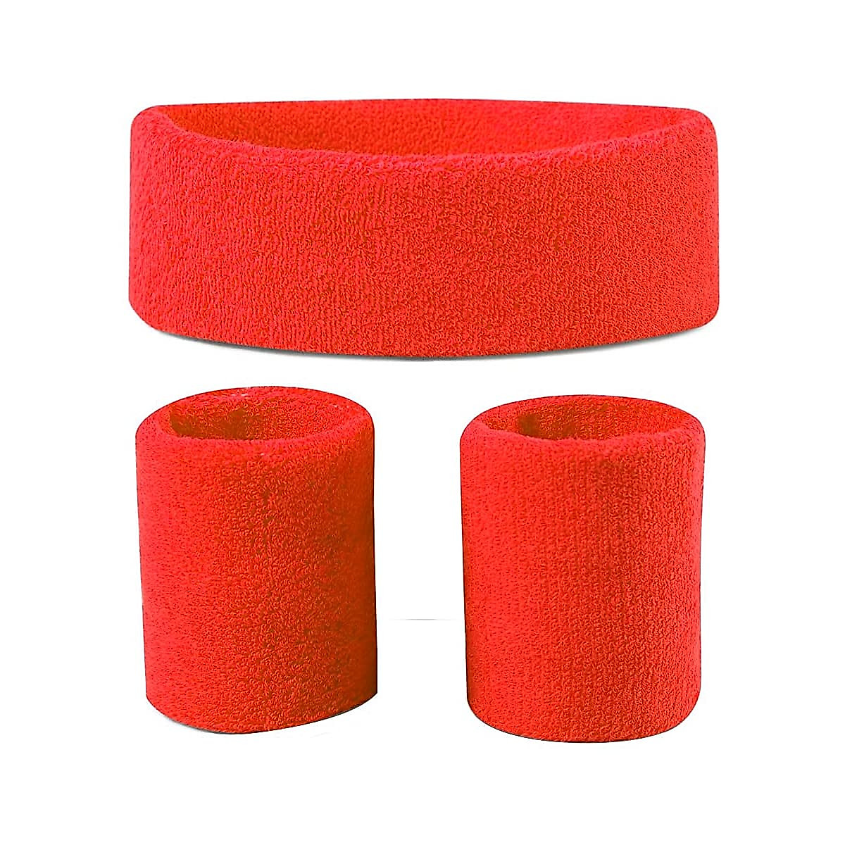 Sweatbands (Headband/Wristband Set) for Working Out,80's costume party (Red, OneSize)