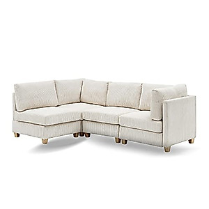 Modern Convertible L Shaped Couch, Soft Corduroy Fabric Multi-Combination Living Room Sectional Couch (Beige) (MFW1281-5)