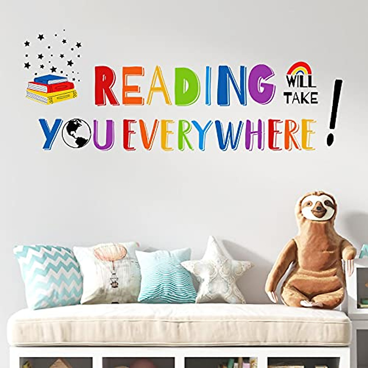 Mfault Reading Will Take You Everywhere Inspirational Quote Wall Decal Sticker, Motivational Phrase Nursery Decoration Classroom Bedroom Playroom Art, Kid Study Room Library Positive Saying Decor Gift